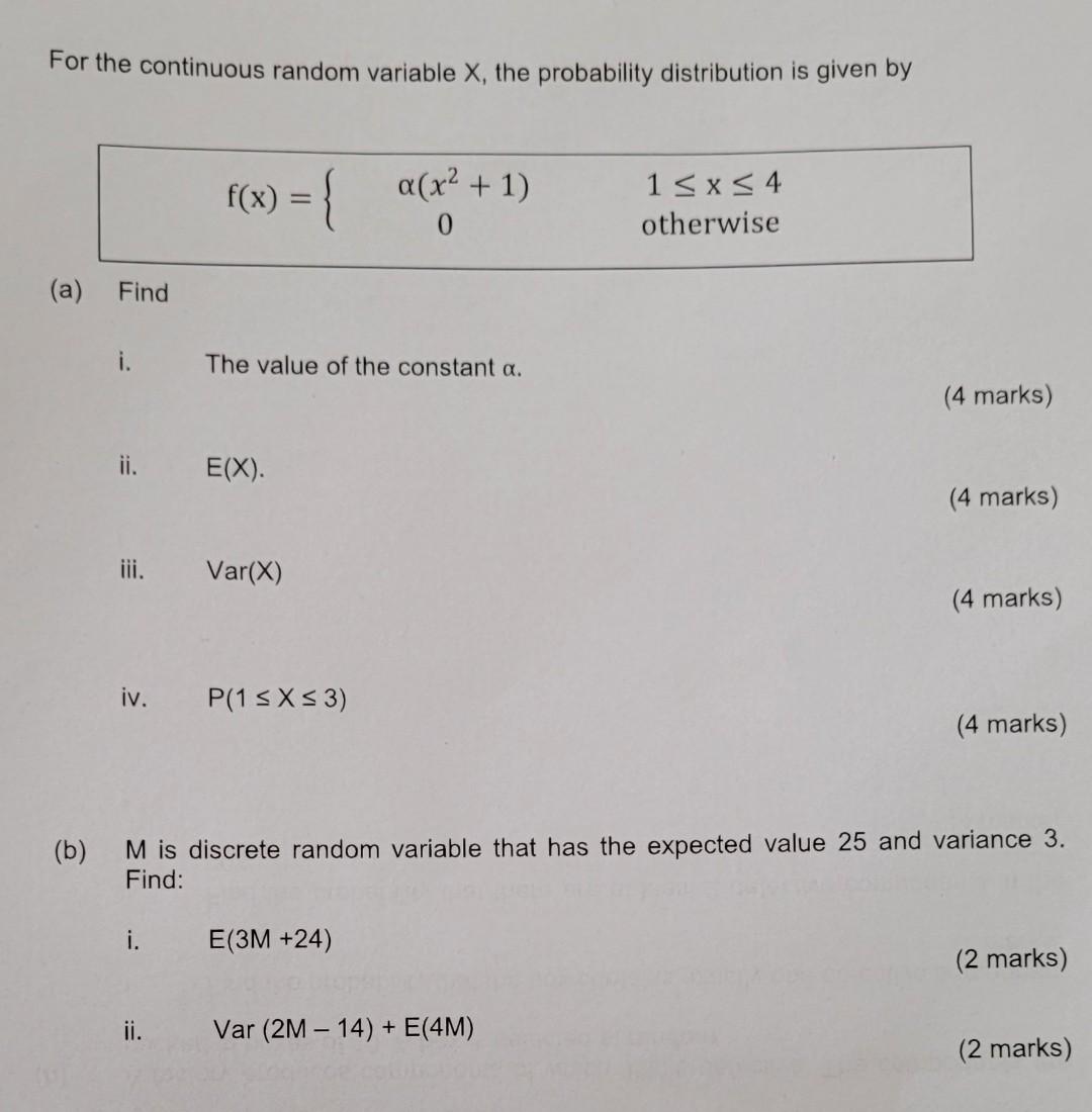 Solved For the continuous random variable X, the probability | Chegg.com