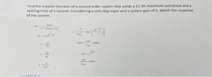 Solved Find the transfer function of a second order system | Chegg.com