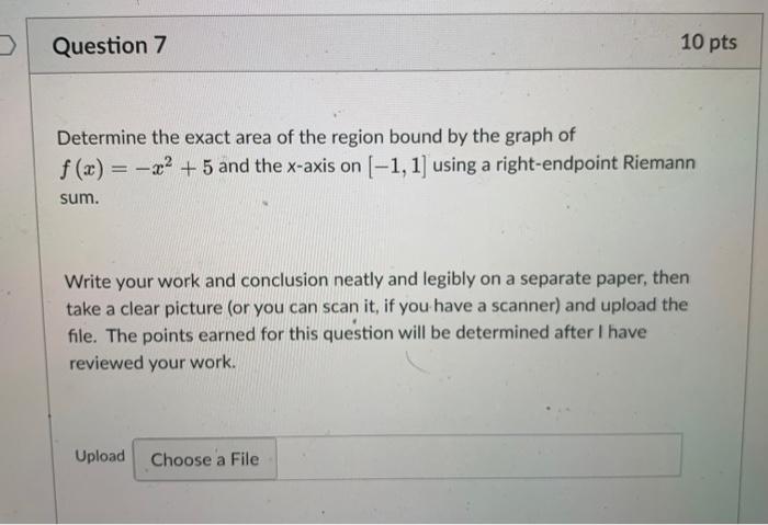 Solved Question 7 10 pts Determine the exact area of the | Chegg.com