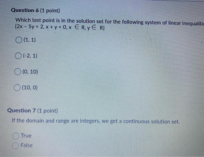 Solved Question 6 (1 point) Which test point is in the | Chegg.com