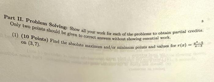 Solved Part II. Problem Solving: Show all your work for each | Chegg.com