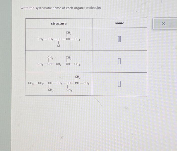 Solved Write the systematic name of each organic molecule: | Chegg.com