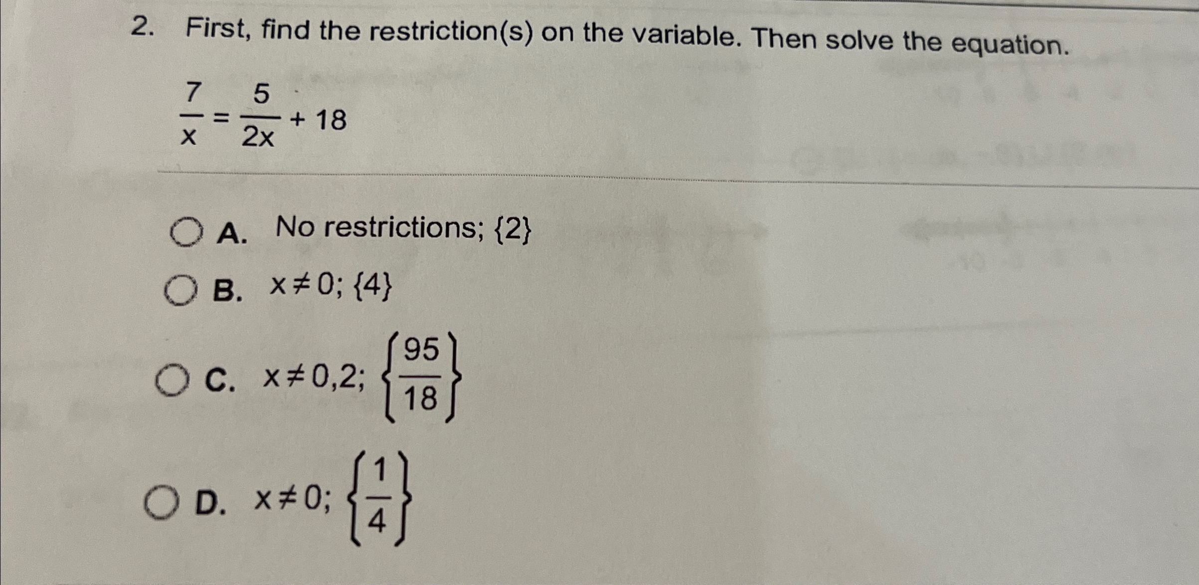 First, find the restriction(s) ﻿on the variable. Then | Chegg.com