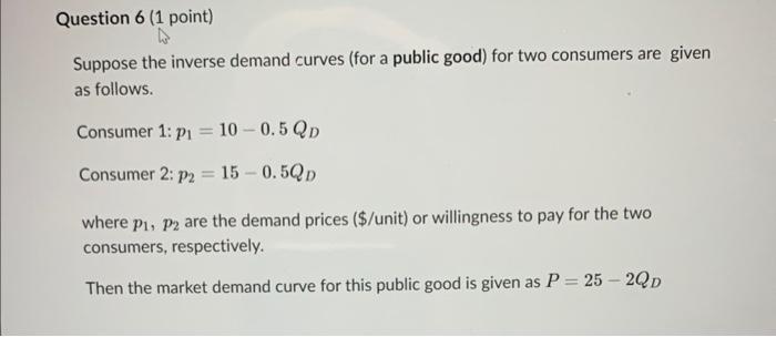 Solved Suppose the inverse demand curves (for a public good) | Chegg.com