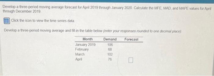 Solved Develop a three-period moving average forecast for | Chegg.com