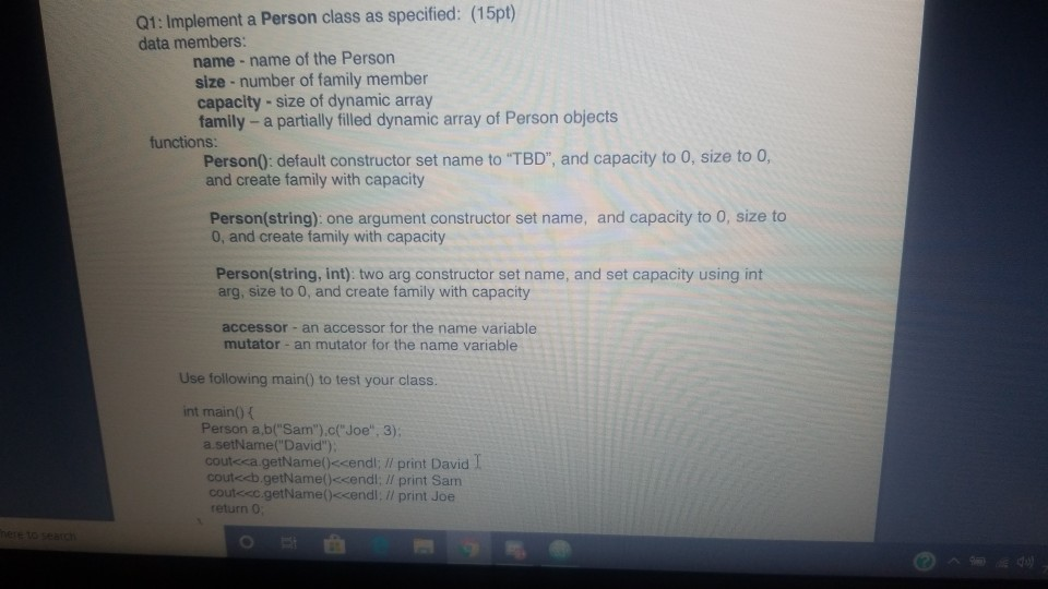 Solved Q1: Implement a Person class as specified: (15pt) | Chegg.com