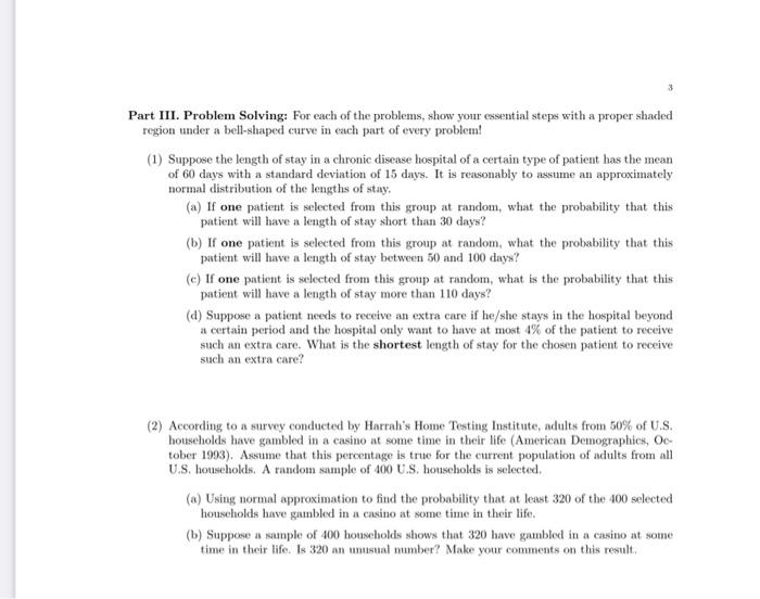 Solved Part III. Problem Solving: For each of the problems, | Chegg.com