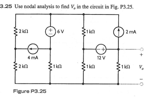 Solved 3.25 ﻿Use nodal analysis to find Vo ﻿in the circuit | Chegg.com
