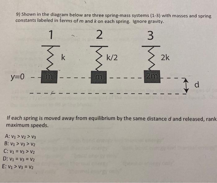 Solved 9) Shown in the diagram below are three spring-mass | Chegg.com