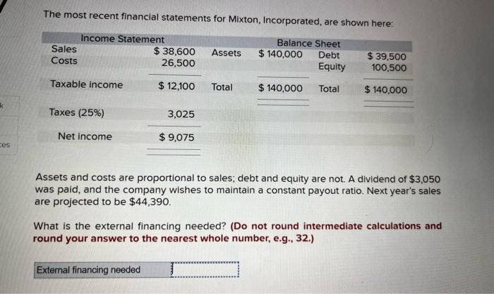 Solved The most recent financial statements for Mixton, | Chegg.com