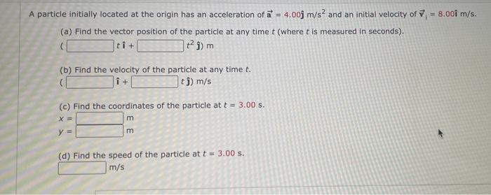 Solved A particle initially located at the origin has an | Chegg.com