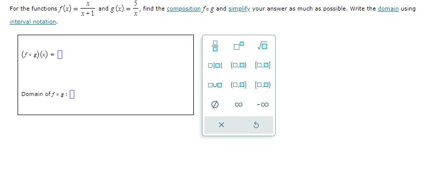 Solved For the functions f(x)=xx+1 ﻿and g(x)=5x, ﻿find the | Chegg.com