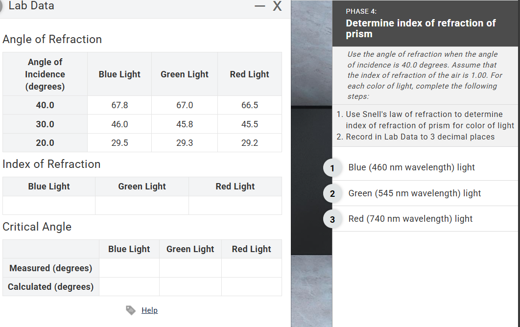 Solved Use the angle of refraction when the angle of | Chegg.com
