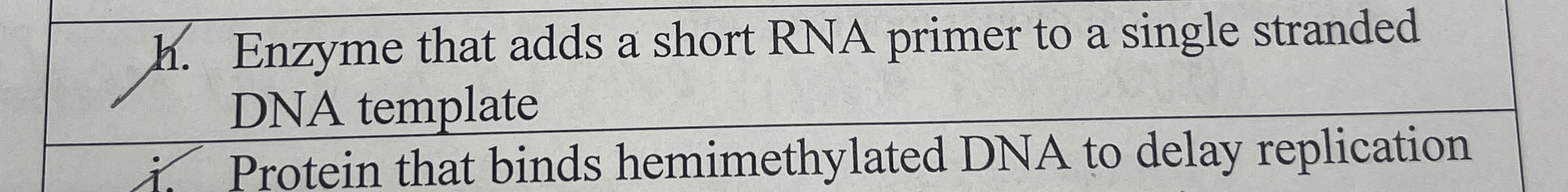 Solved h. ﻿Enzyme that adds a short RNA primer to a single | Chegg.com
