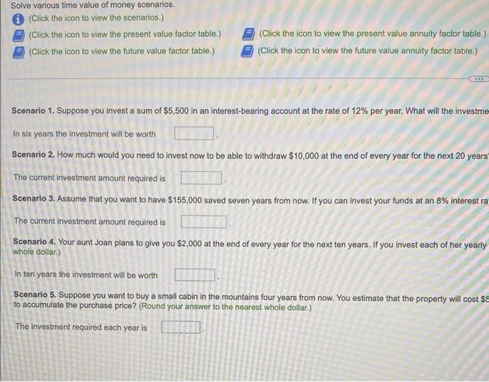 Solved Solve various time value of money scenarios. (Click | Chegg.com