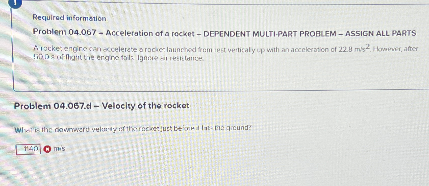 Solved Required informationProblem 04.067 - ﻿Acceleration of | Chegg.com