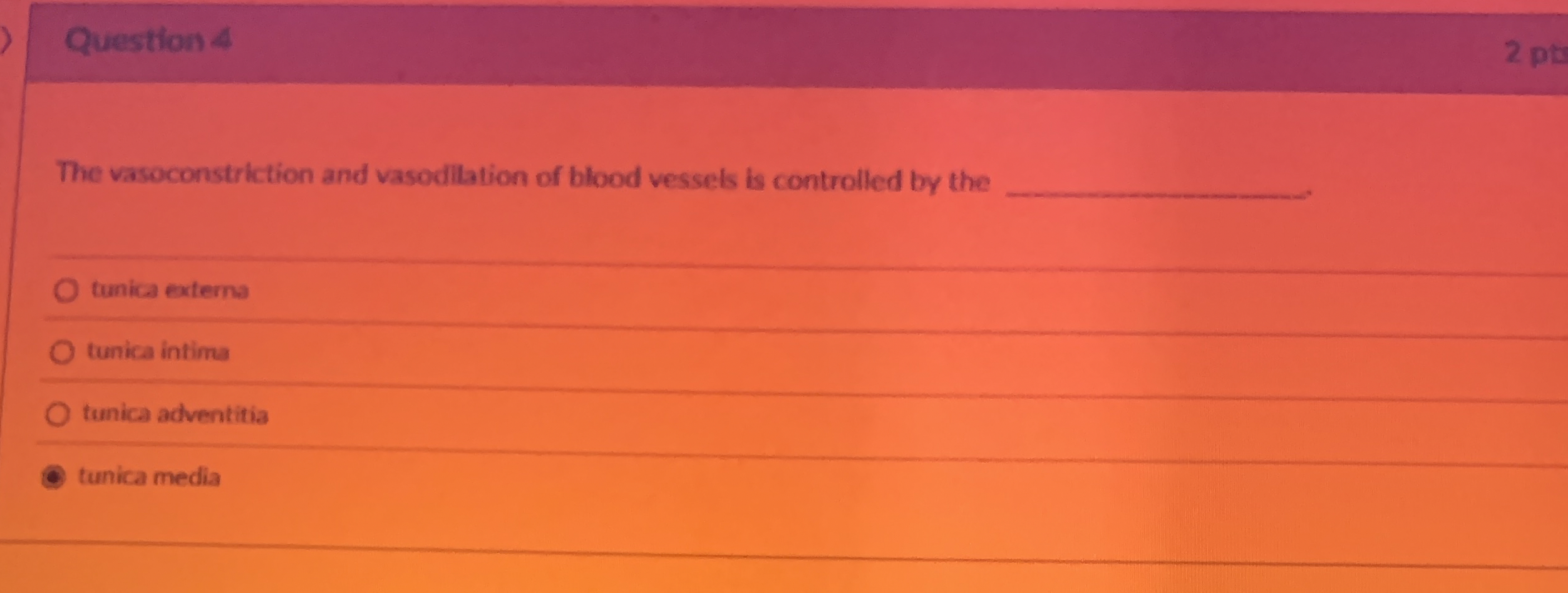 Solved Question 4The vasoconstriction and vasodilation of | Chegg.com