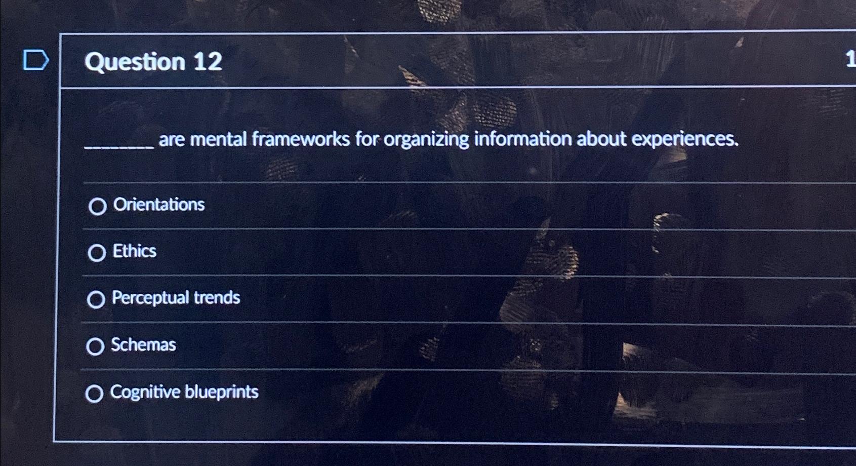 Solved Question 12are mental frameworks for organizing | Chegg.com