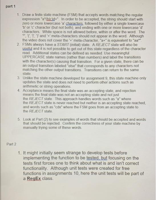 part 1 1. Draw a finite state machine (FSM) that | Chegg.com