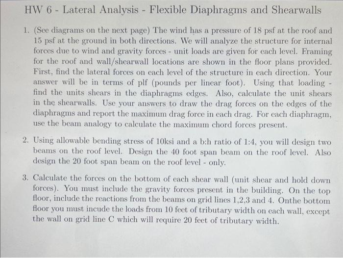 HW 6 - Lateral Analysis - Flexible Diaphragms and | Chegg.com