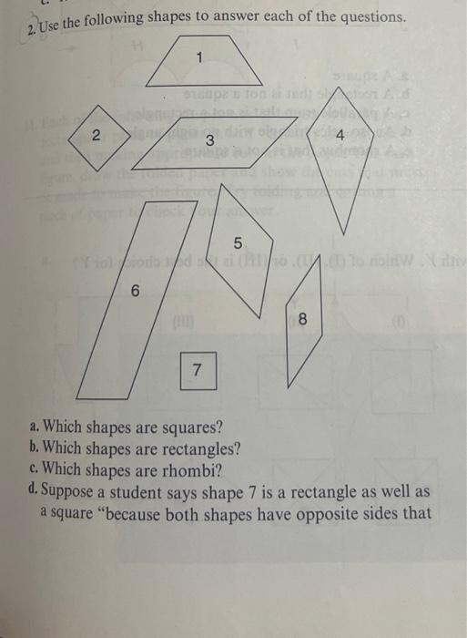Solved 2. Use the following shapes to answer each of the | Chegg.com