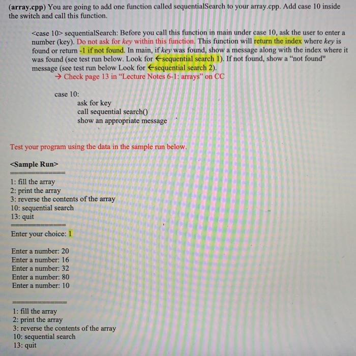 Solved (array.cpp) You are going to add one function called | Chegg.com