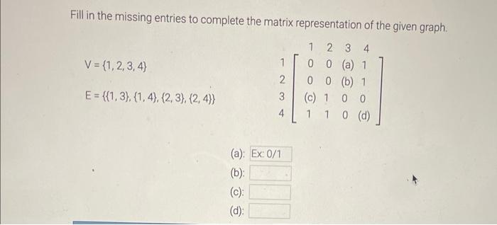 Solved Fill in the missing entries to complete the matrix | Chegg.com