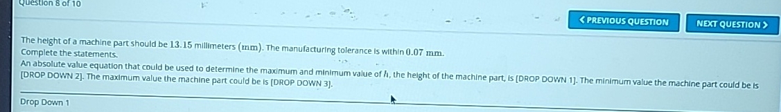 Solved Question 8 ﻿of 10The height of a machine part should | Chegg.com