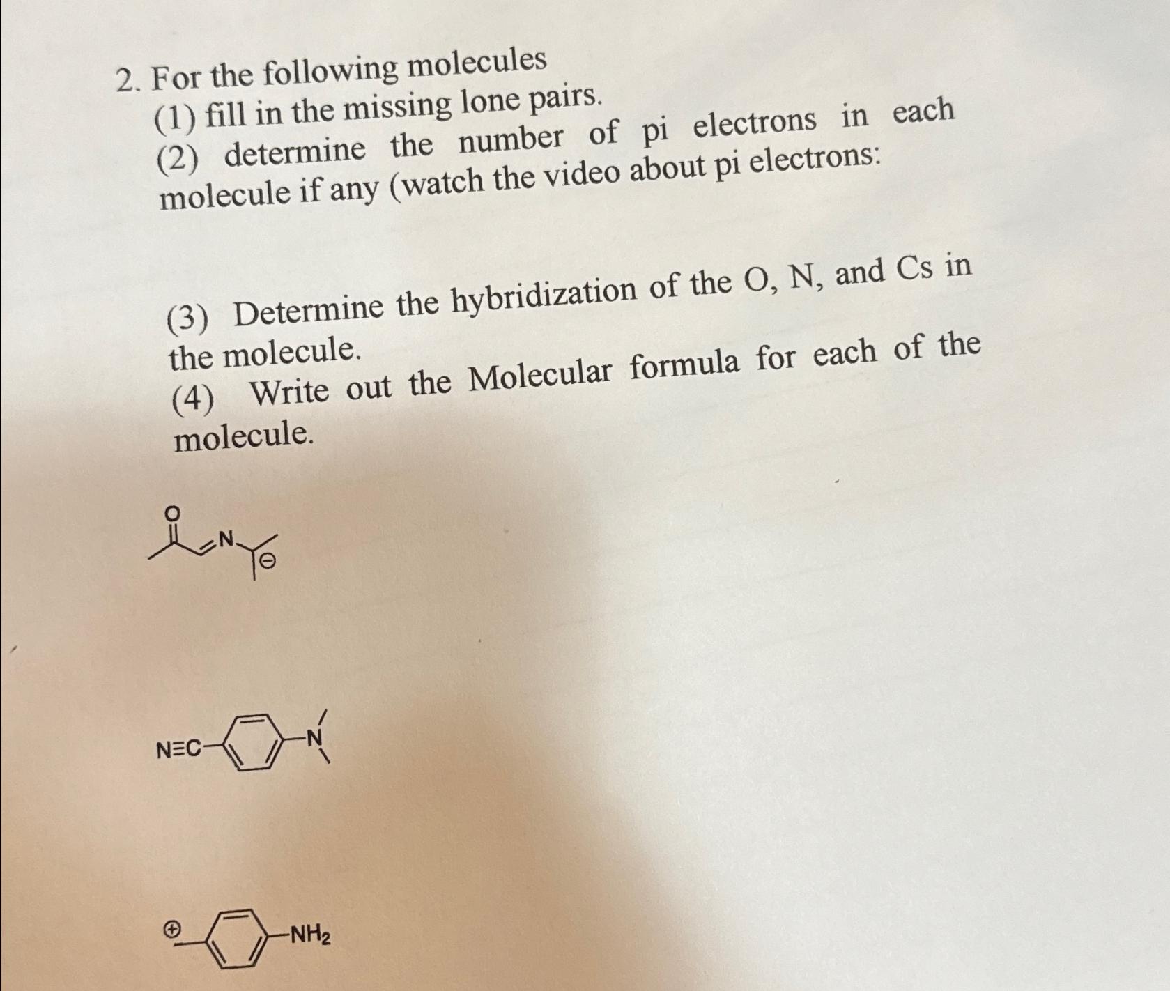 Solved For the following molecules(1) ﻿fill in the missing | Chegg.com