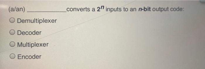 Solved converts a 2" inputs to an n-bit output code: (a/an) | Chegg.com
