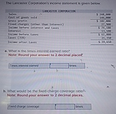 Solved How to solve The Lancaster Corporation's income | Chegg.com