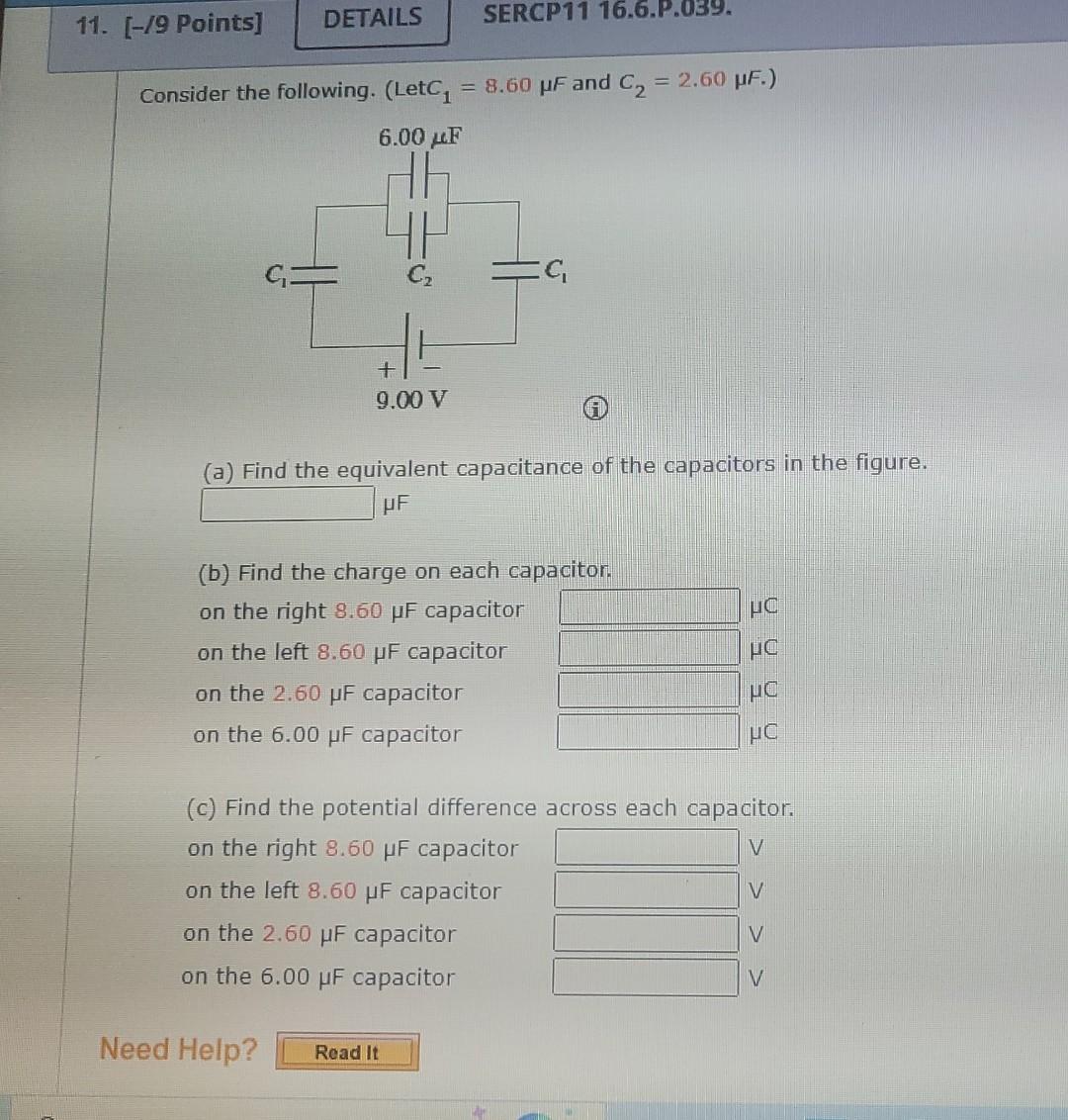 Solved Consider the following. (Let C1=8.60μF and | Chegg.com
