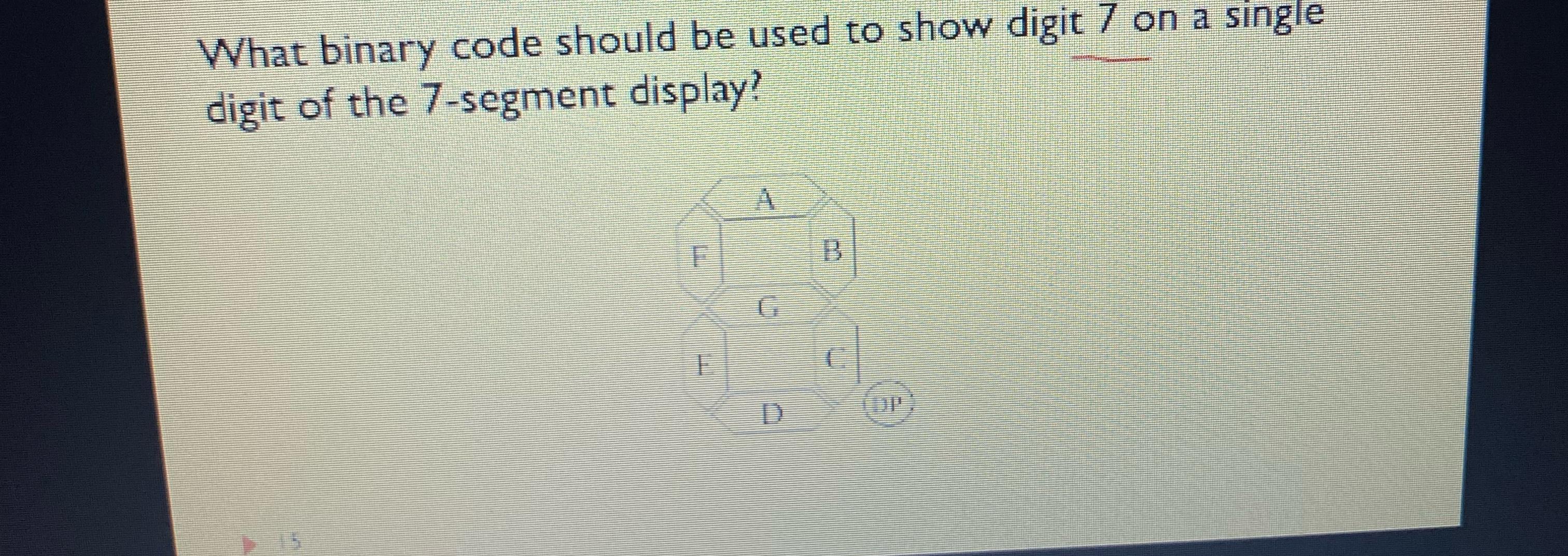 Solved What binary code should be used to show digit 7 ﻿on a | Chegg.com