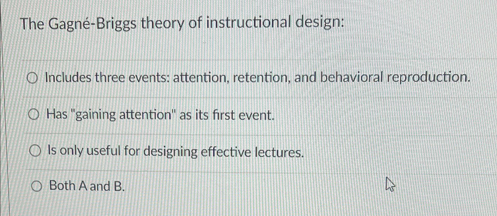 Solved The Gagné-Briggs theory of instructional | Chegg.com