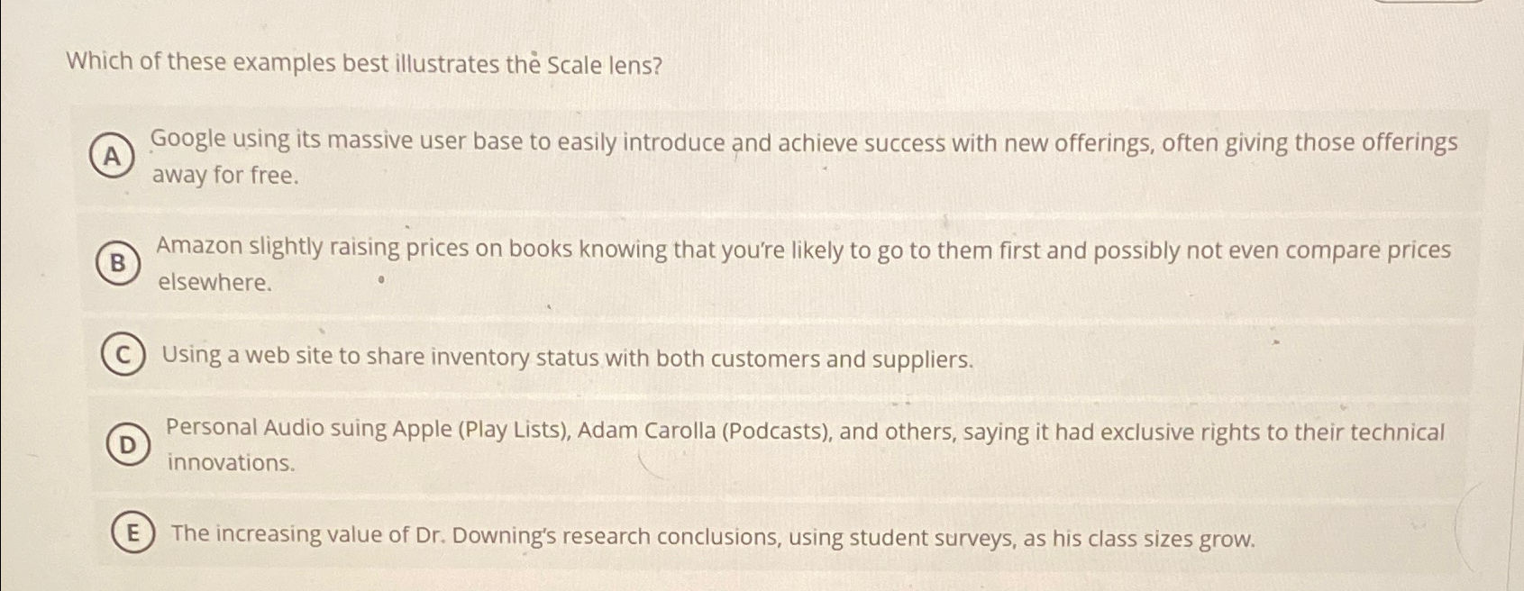 Solved Which of these examples best illustrates the Scale | Chegg.com