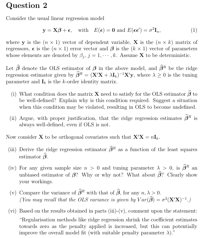 Solved Question 2Consider the usual linear regression | Chegg.com Solved Question 2Consider the usual linear regression | Chegg.com