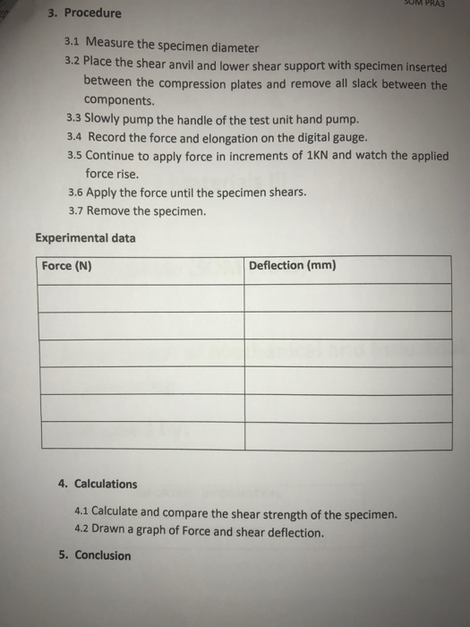 Solved SUM PRA 3. Procedure 3.1 Measure the specimen | Chegg.com