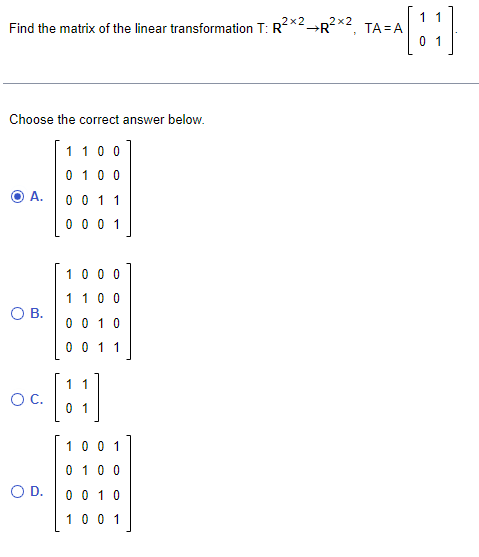Solved Find the matrix of the linear transformation | Chegg.com