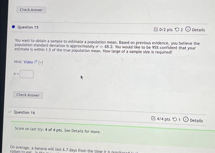 Solved Check Answer Question 15 You want to obtain a sample | Chegg.com
