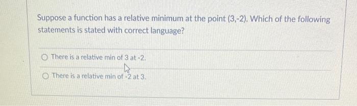 Solved Suppose a function has a relative minimum at the | Chegg.com