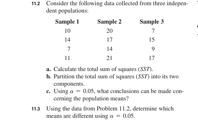 Solved 11.2 Consider the following data collected from three | Chegg.com