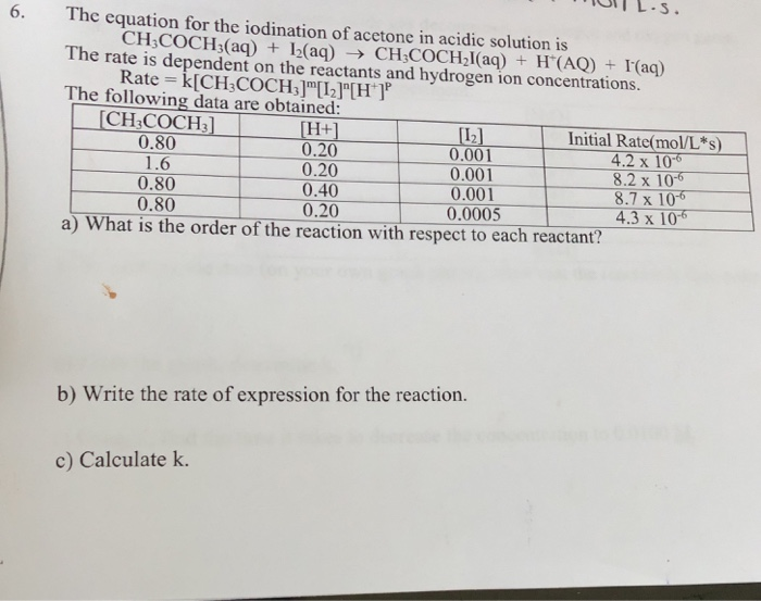 Solved 6 The equation for the iodination of acetone in | Chegg.com
