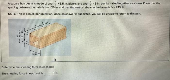 Solved A square box beam is made of two 43×3.5−in. planks | Chegg.com