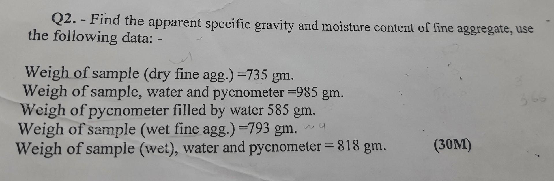 Solved Find the apparent specific gravity and moisture | Chegg.com