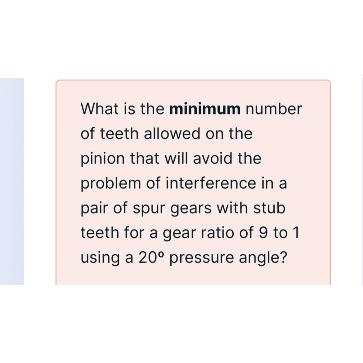 Solved What is the minimum number of teeth allowed on the | Chegg.com