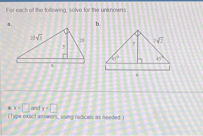 Solved For each of the following, solve for the unknowns. a. | Chegg.com
