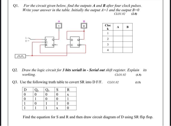 Solved Q1. For the circuit given below, find the outputs A | Chegg.com