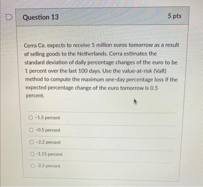 Solved Cerra Co. expects to receive 5 million euros tomorrow | Chegg.com