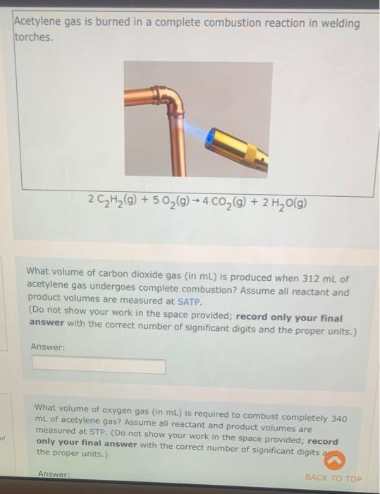 Solved Acetylene gas is burned in a complete combustion | Chegg.com