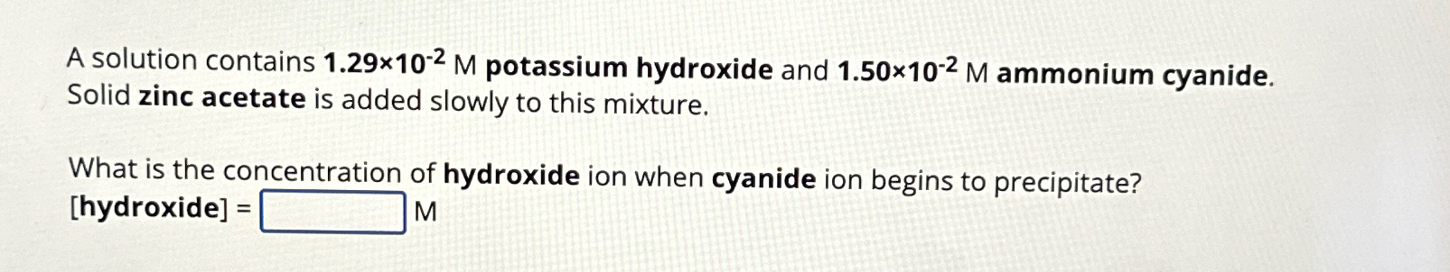 Solved A solution contains 1.29×10-2M ﻿potassium hydroxide | Chegg.com